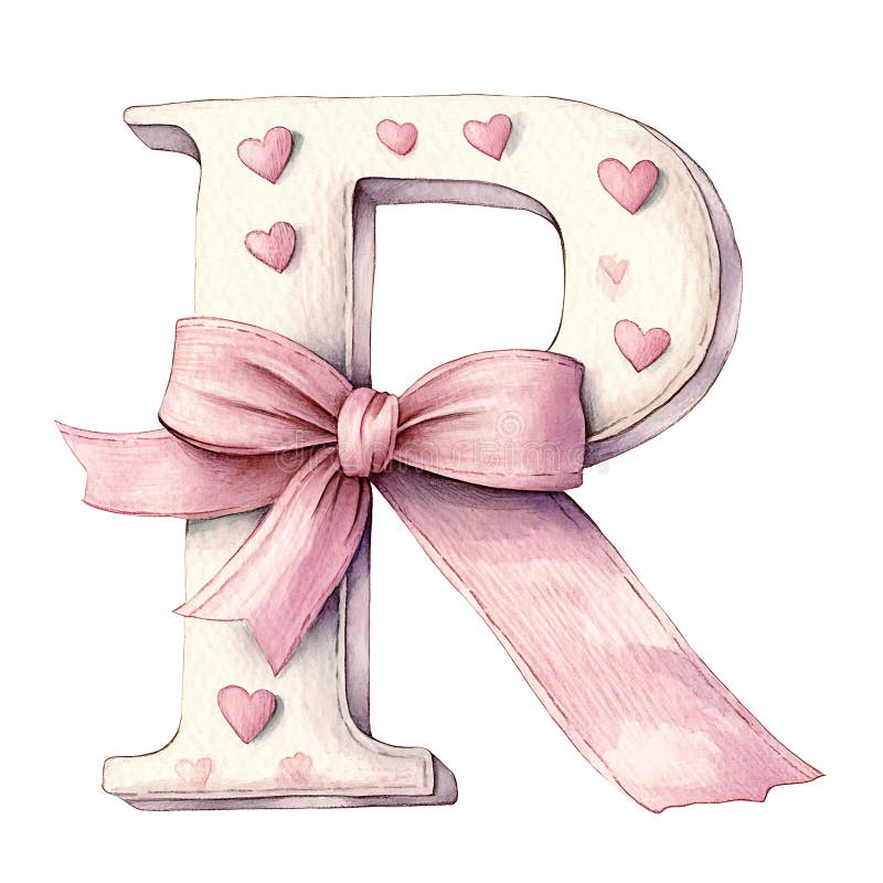 Pink Pastel Letter R with Hearts and Bow Illustration Stock ...
