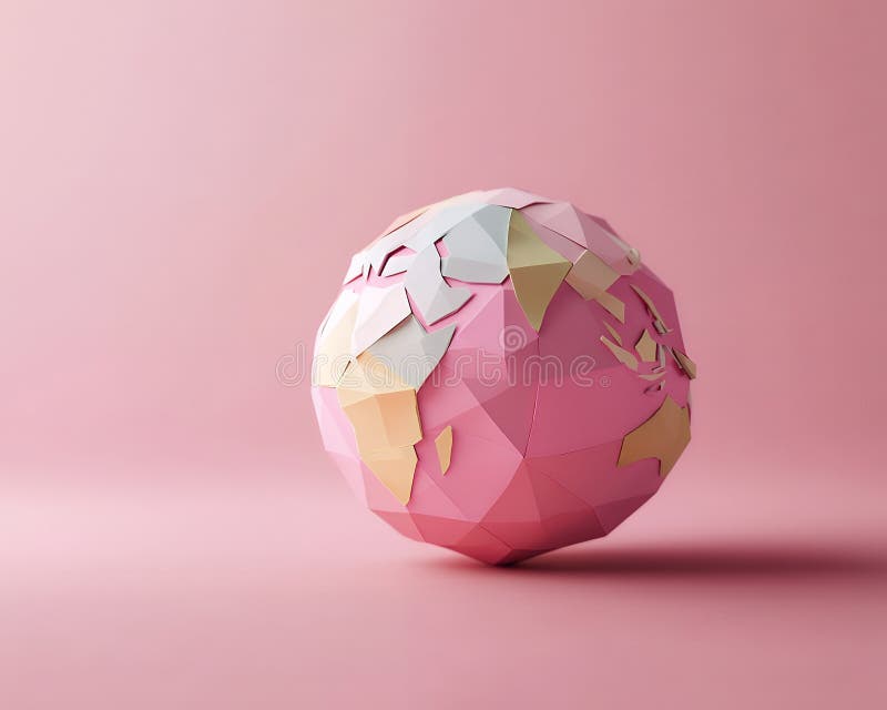 Pink Pastel Paper Globe Low Poly Art Design 3d Map Cute Soft World ...
