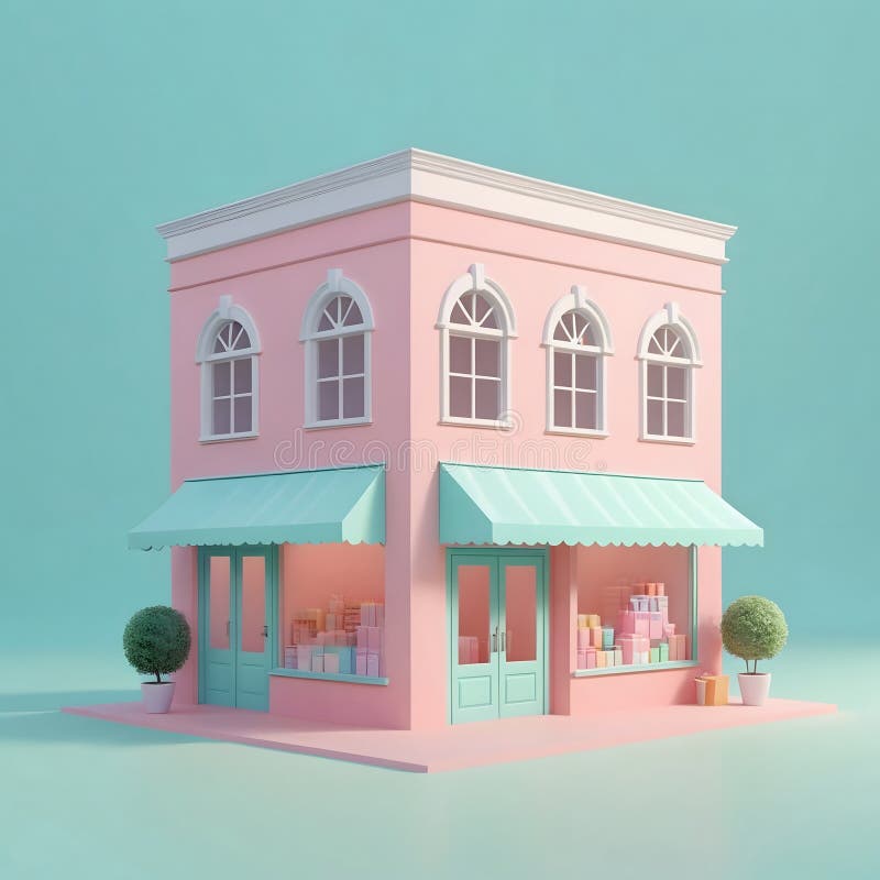 Pink Pastel Shop Building 3D Render Stock Illustration - Illustration ...
