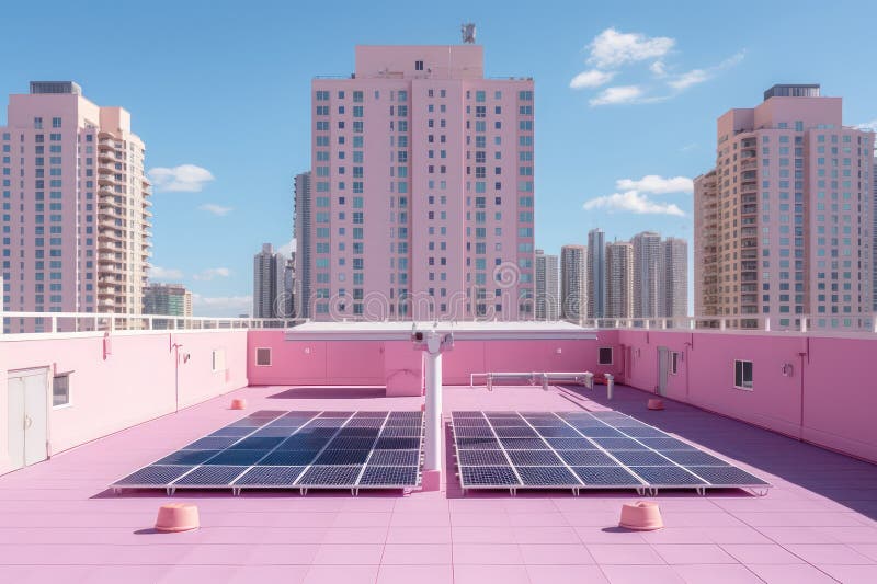 Pink Pastel Solar Panel Modern City Skyline with Ai Generated Stock ...