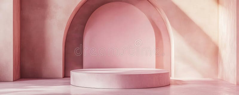 Pink Pastel Studio Stage with Arch and Shadows, Minimalistic Interior ...