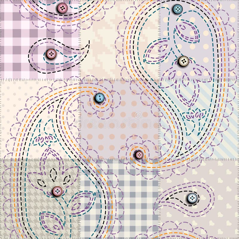 Pink Patchwork with Paisley Stock Vector - Illustration of quilting ...