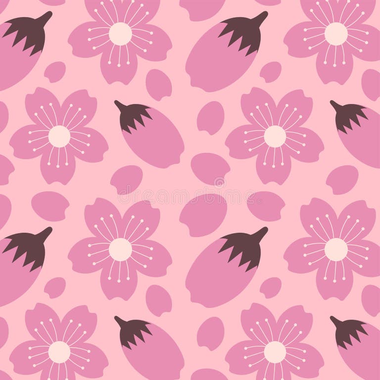 Pink Pattern with Cherry Blossom for Textile, Background, Pattern. Flat ...