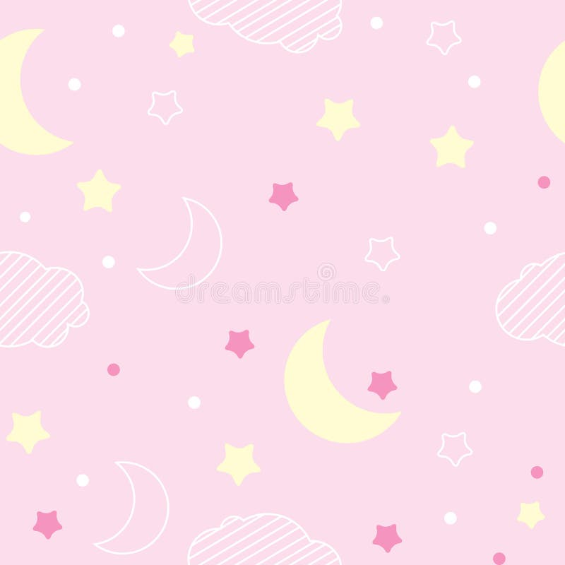 Pink Pattern. Night Pattern. Moon and Stars Stock Vector - Illustration ...