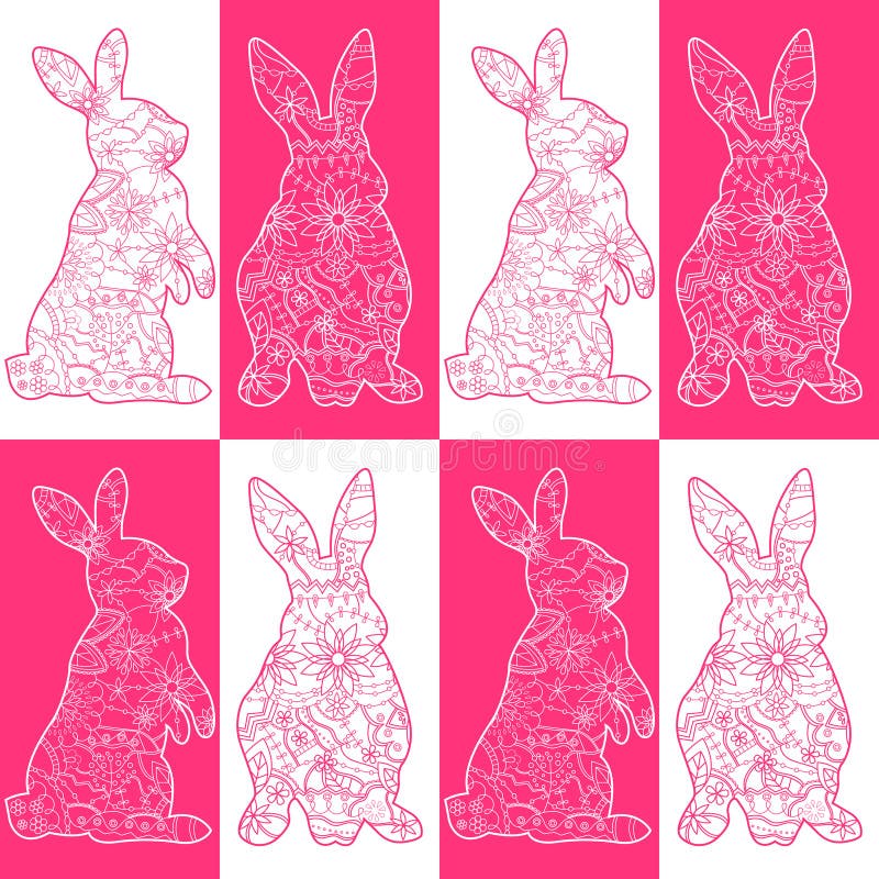 Pink pattern with rabbits stock vector. Illustration of decor - 86555323