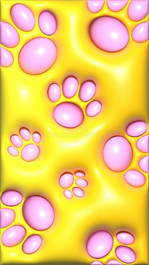 Pink Paw Prints Decorating a Vibrant Yellow Background Stock ...
