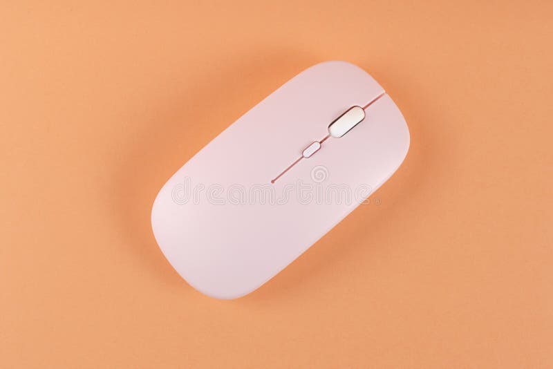Pink PC Mouse on Beige Background Top View Stock Image - Image of ...