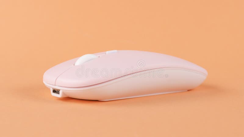 Pink PC Mouse Close Up on Beige Background Stock Image - Image of ...