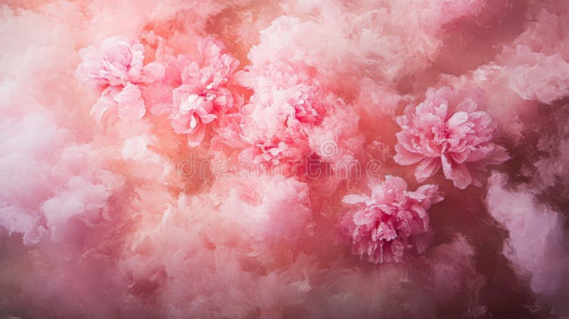 Pink and Peach Pastel Flowers in Soft Cloud Background Stock ...