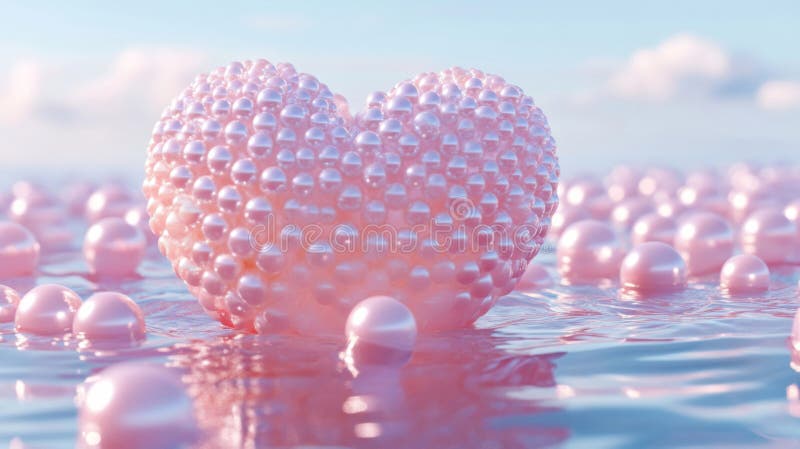 Pink Pearl Heart Floating on Calm Water Stock Illustration ...