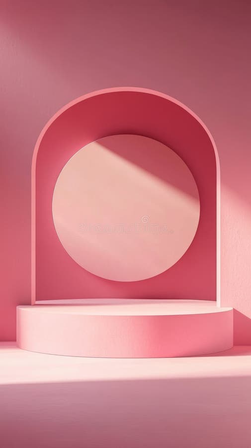 Pink Pedestal with Circular Element in Minimalist Design Stock Photo ...