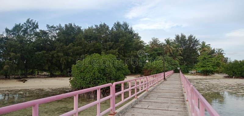 Pink pedestrian bridge stock photo. Image of pink, white - 222012164