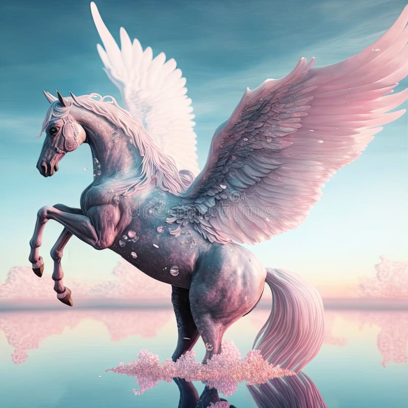 Pink Pegasus on the Blue Lake Stock Illustration - Illustration of ...