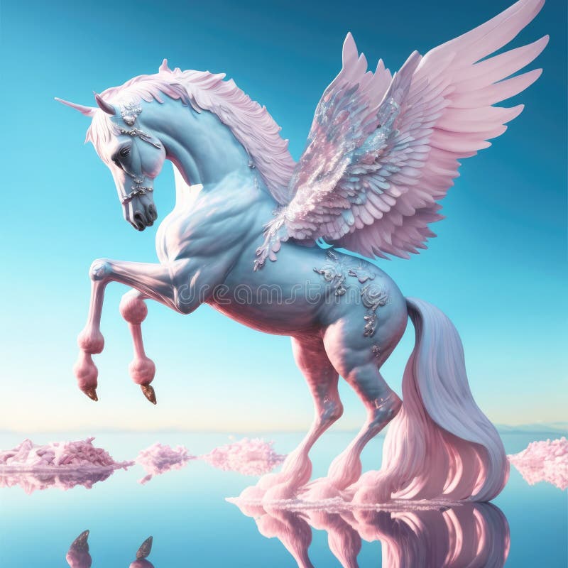 Pink Pegasus on the Blue Lake Stock Illustration - Illustration of ...