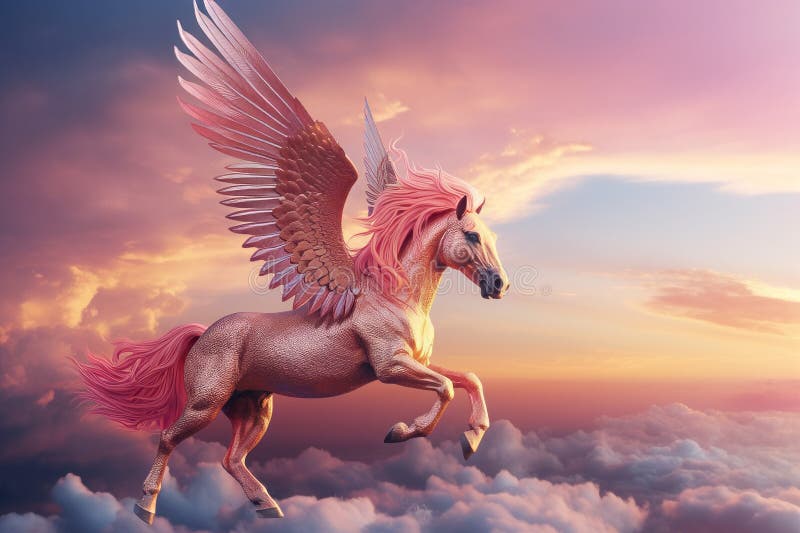 Pink Pegasus Flying. Generate Ai Stock Photo - Image of digital ...