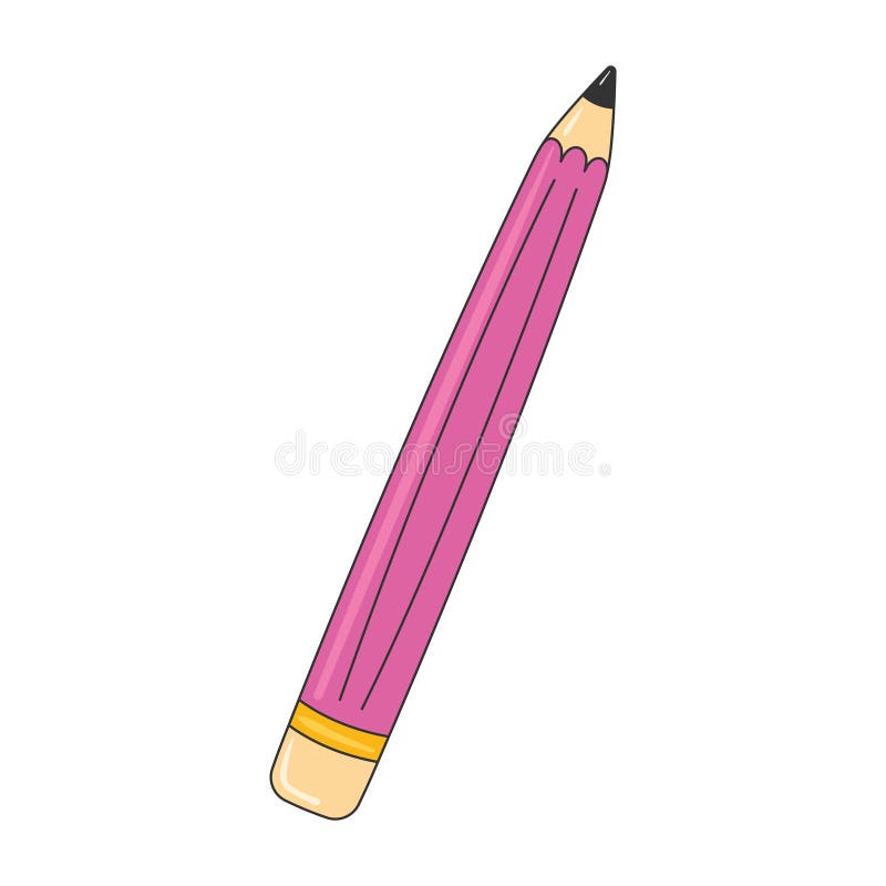 Pink Pencil with Eraser in Cartoon Style Vector Stock Vector ...