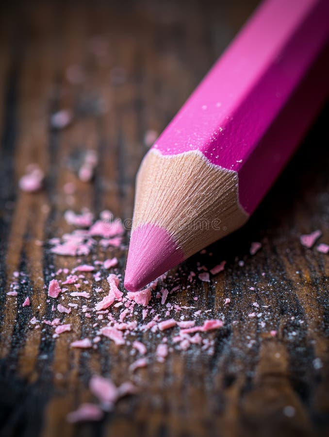 Pink Pencil with Shavings on a Wooden Surface. Stock Photo - Image of ...