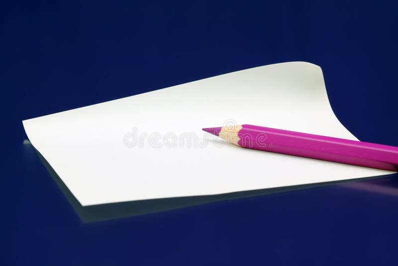 Pink Pencil on White Paper Note Stock Image - Image of office, blue ...