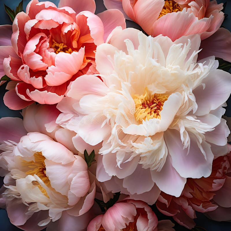 Pink Peony Flowers , Top View. Close Up. Stock Image - Image of blossom ...