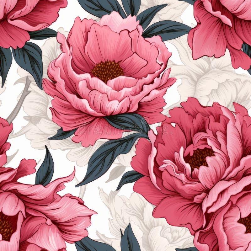 Pink Peony Vector Pattern - Seamless Design Stock Illustration ...