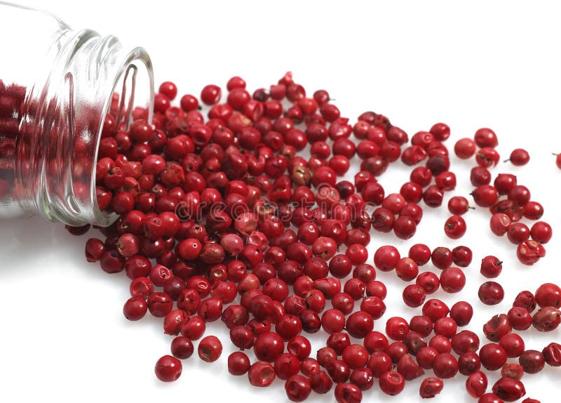 PINK PEPPER AGAINST WHITE BACKGROUND Stock Image - Image of seasoning ...