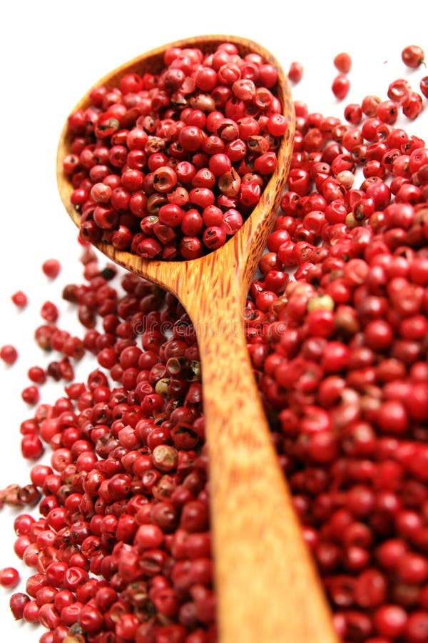 Pink Pepper Balls in a Wooden Spoon Stock Image - Image of scented ...