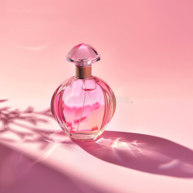Pink Perfume Bottle on Pink Background with Shadows Stock Illustration ...