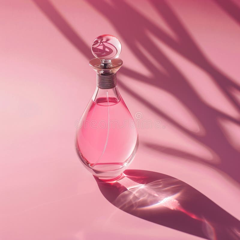 Pink Perfume Bottle on Pink Background with Shadows and Light Stock ...