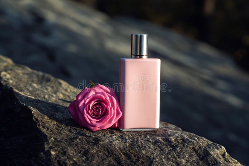 Pink Perfume Bottle with Rose on Stone Stock Illustration ...