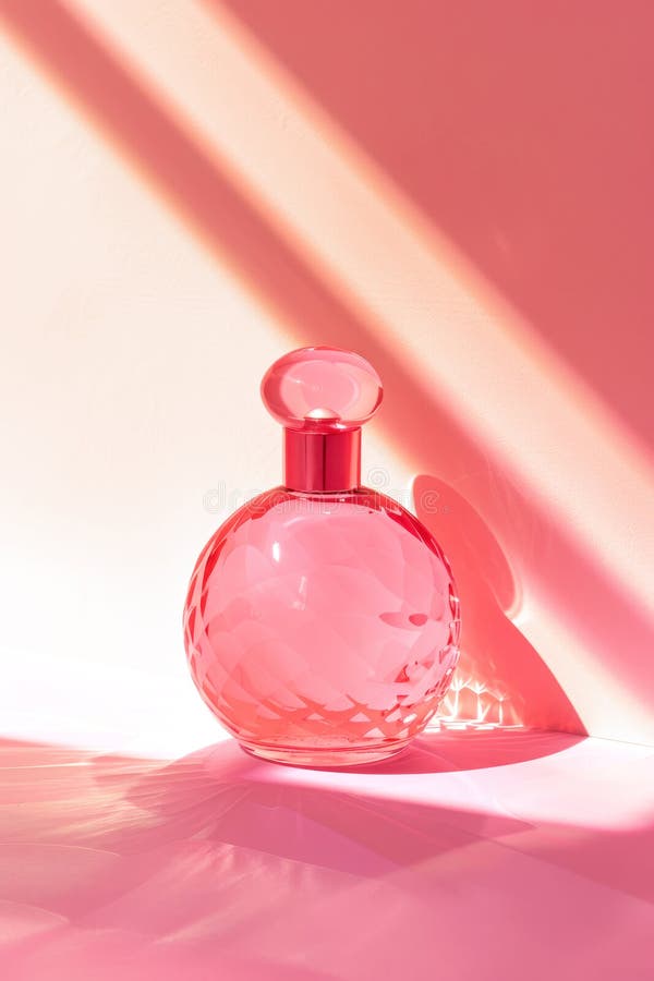A Pink Perfume Bottle on a Shelf with a Shadow Background Stock Image ...