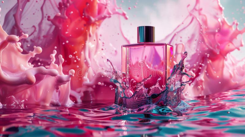 Pink Perfume Bottle Splash stock illustration. Illustration of perfume ...