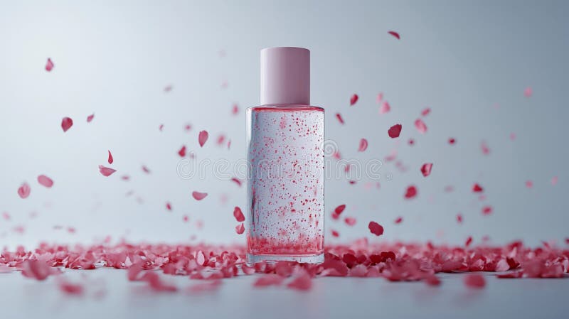 Pink Perfume Bottle Surrounded by Falling Petals Stock Illustration ...