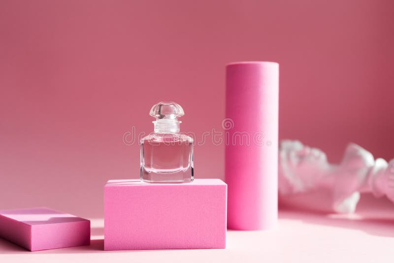 Pink Perfume for Women Stands on a Pink Plinth Stock Image - Image of ...