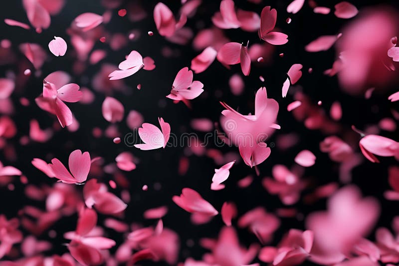 Pink Rose Petals Falling on Black Background Stock Illustration ...