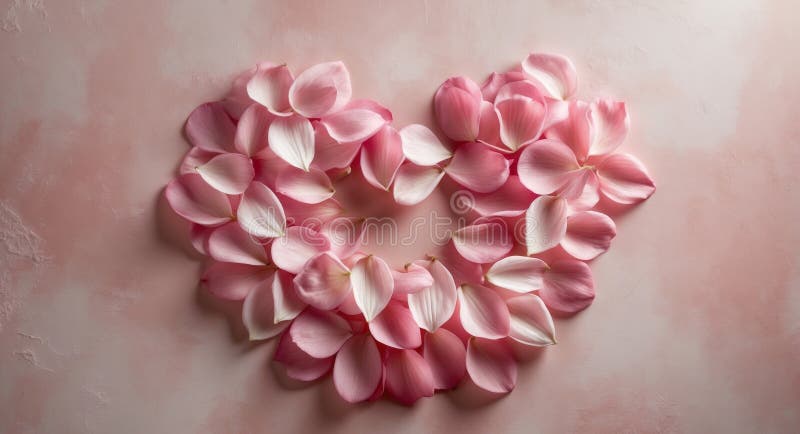 Pink Petals Form Heart Shape on Pink Backdrop. Stock Image - Image of ...