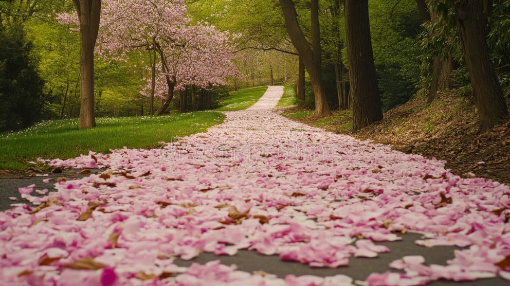 Pink Petals Path through Blossom Trees Stock Illustration ...