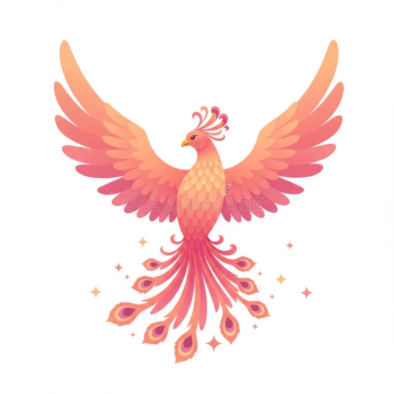 Pink Phoenix Rising from Ashes: Fiery Mythical Bird Fantasy Art Stock ...