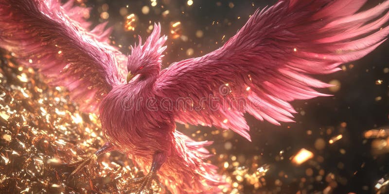 Pink Phoenix Rising Fiery Mythical Bird Background Stock Illustration ...