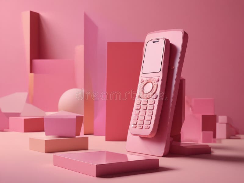 Pink Phone Mockup Surrounded by Geometric Shapes- Generated by Ai Stock ...