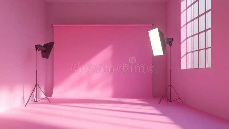 Pink Photography Studio Setup Backdrop Lighting and Window Light Stock ...