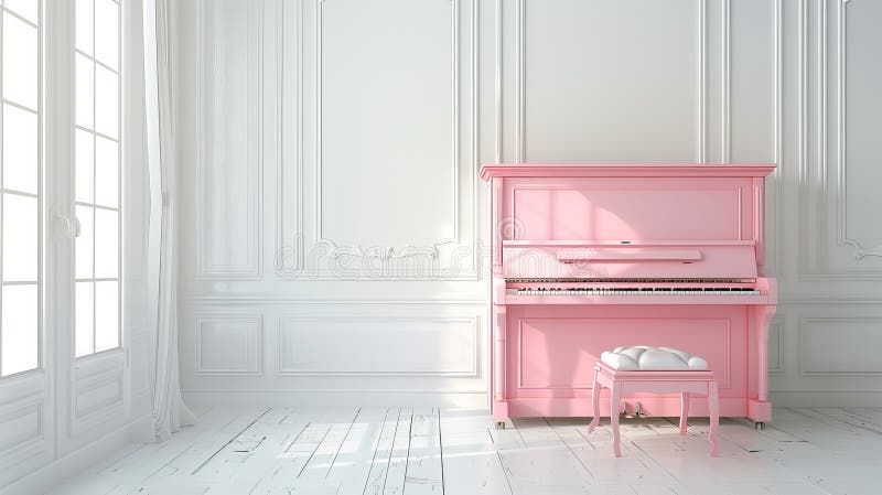 Pink Piano in the Stylish White Room Stock Illustration - Illustration ...