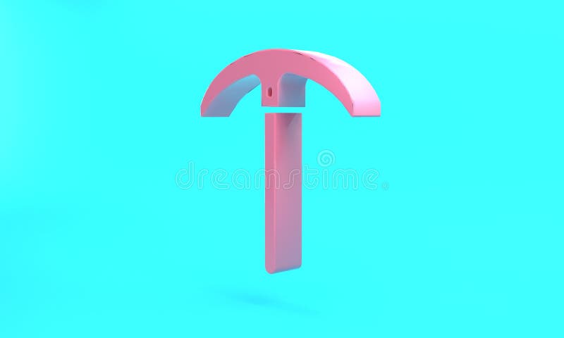 Pink Pickaxe Icon Isolated on Turquoise Blue Background. Minimalism ...