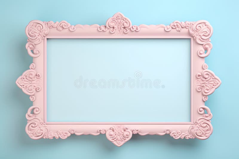Pink Picture Frame with Fluffy Clouds Isolated on Light Blue Background ...