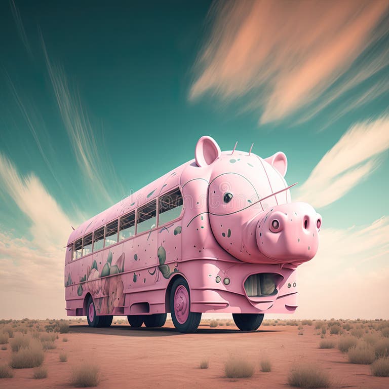 Pink Pig Bus. Generative AI Stock Illustration - Illustration of ...