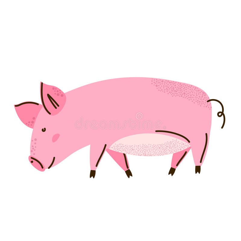 Pink Pig with Curly Tail. the Pig is Walking with Its Head Lowered ...