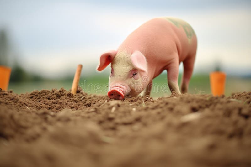 Pink Pig Digging with Hooves Stock Photo - Image of outdoor, generated ...