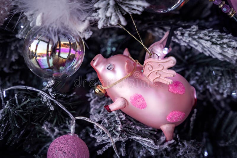 Pink Pig Funny Christmas Tree Bauble Decoration Stock Image - Image of ...