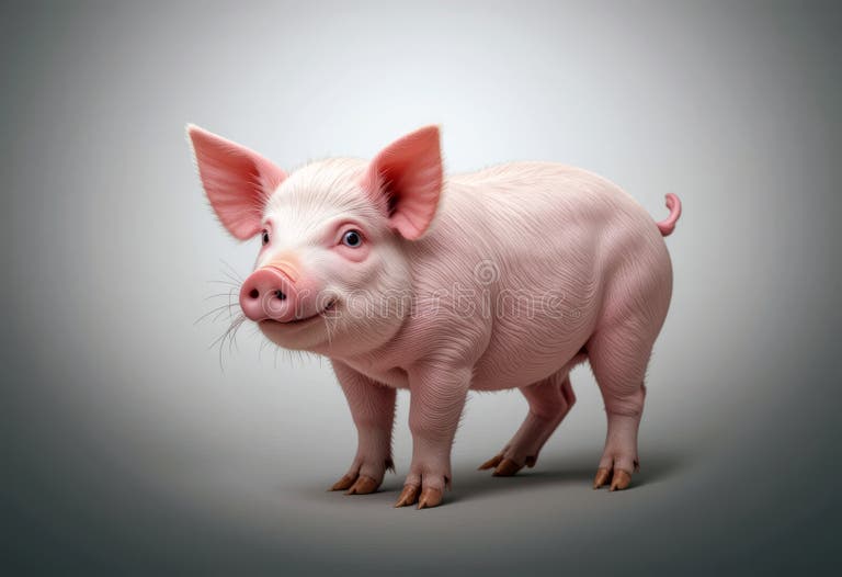 Pink Pig Isolated on Grey Background. Stock Image - Image of innocence ...