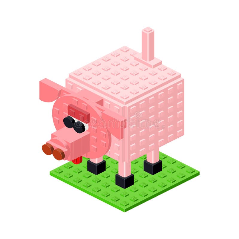 Pink Pig in Isometry, Toy Made of Plastic Blocks. Vector Clipart Stock ...