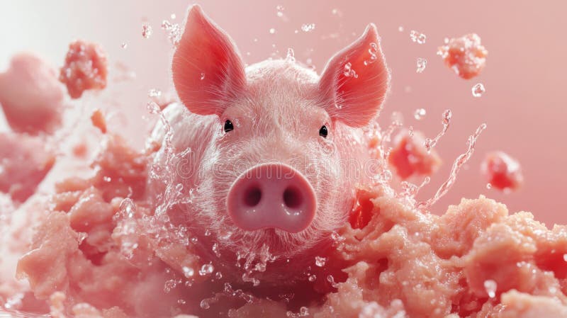 Pink Pig in Water Splash with Meat Texture Stock Illustration ...
